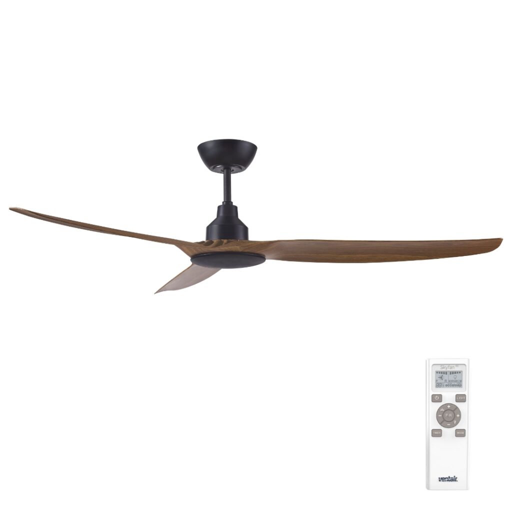 Ventair Skyfan DC Ceiling Fan with Remote. 60″ (Black and Teak ...