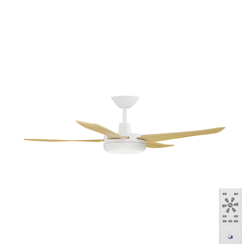 Airborne DC Enviro Ceiling Fan 52" with LED Light. White & Bamboo ...