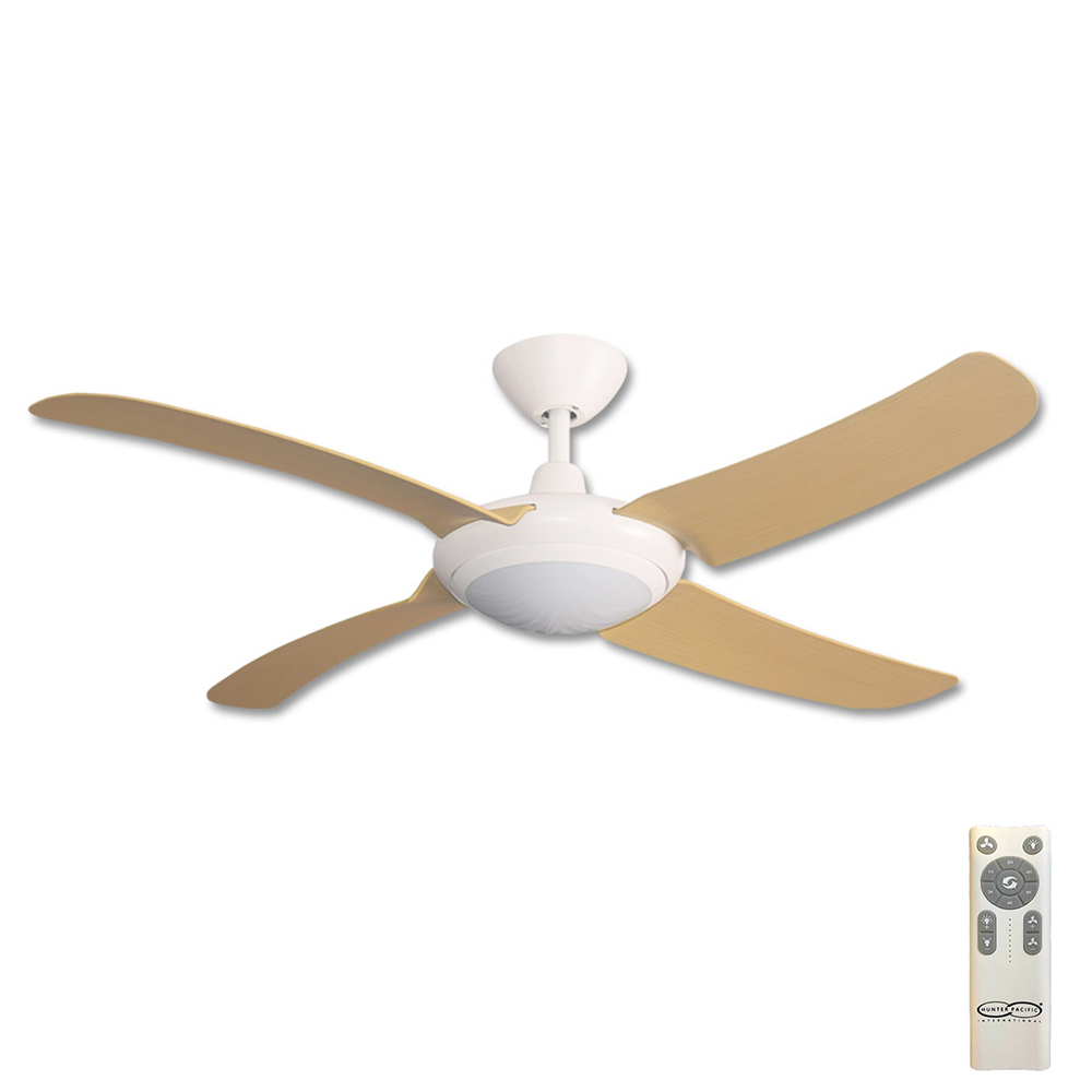 Hunter Pacific DC Icon Ceiling Fan 54 inch with LED Light. White & Oak ...